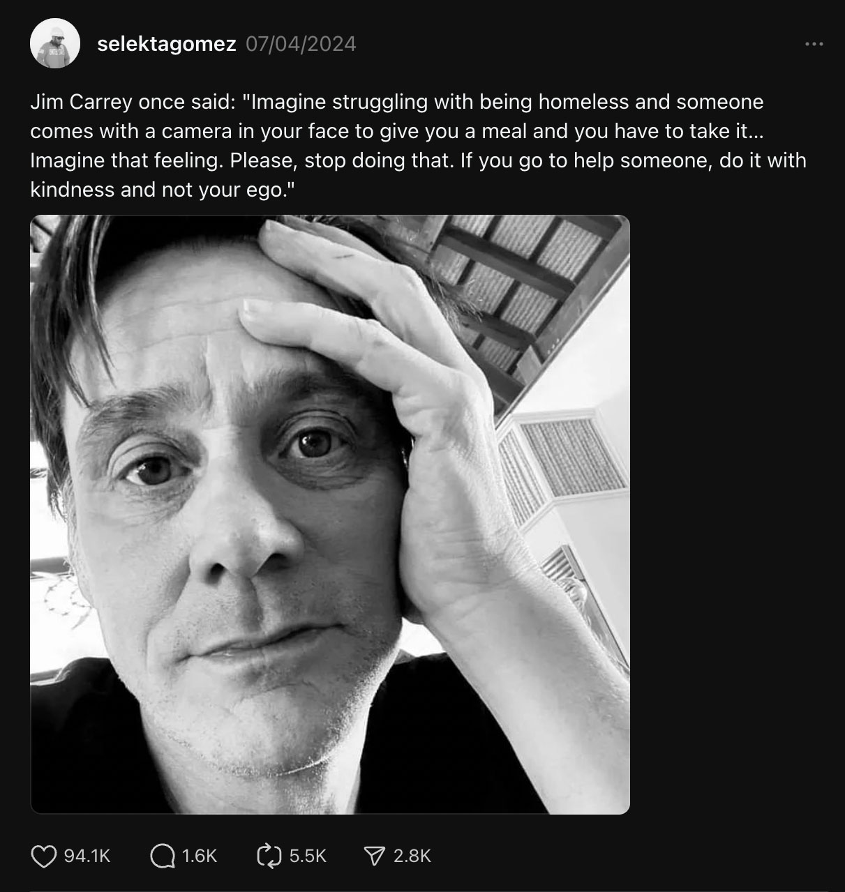 Did Jim Carrey Say, 'Imagine Struggling With Being Homeless and Someone ...