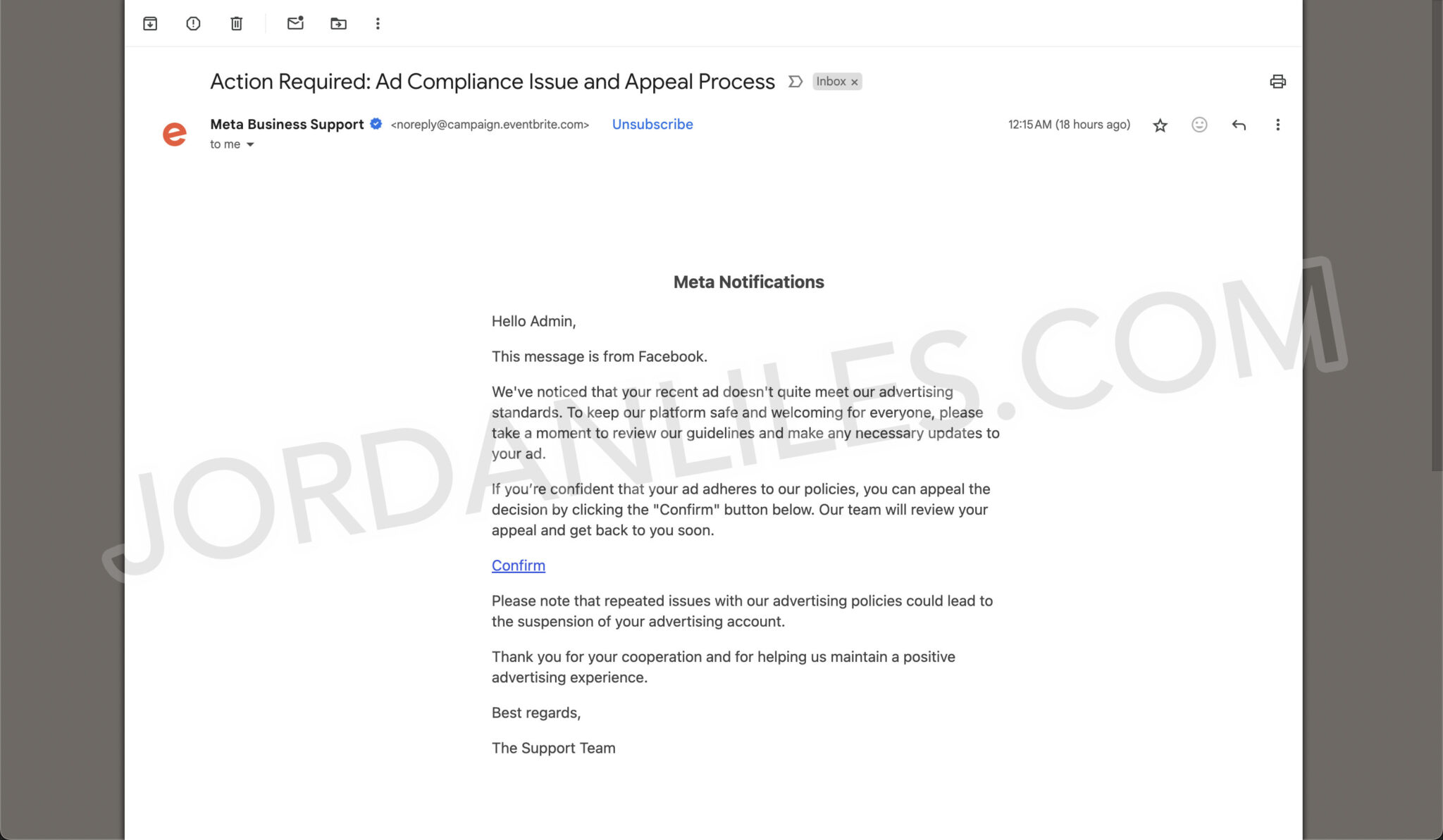 Meta Business Support Scam Email for 'Ad Compliance Issue,' Exposed ...